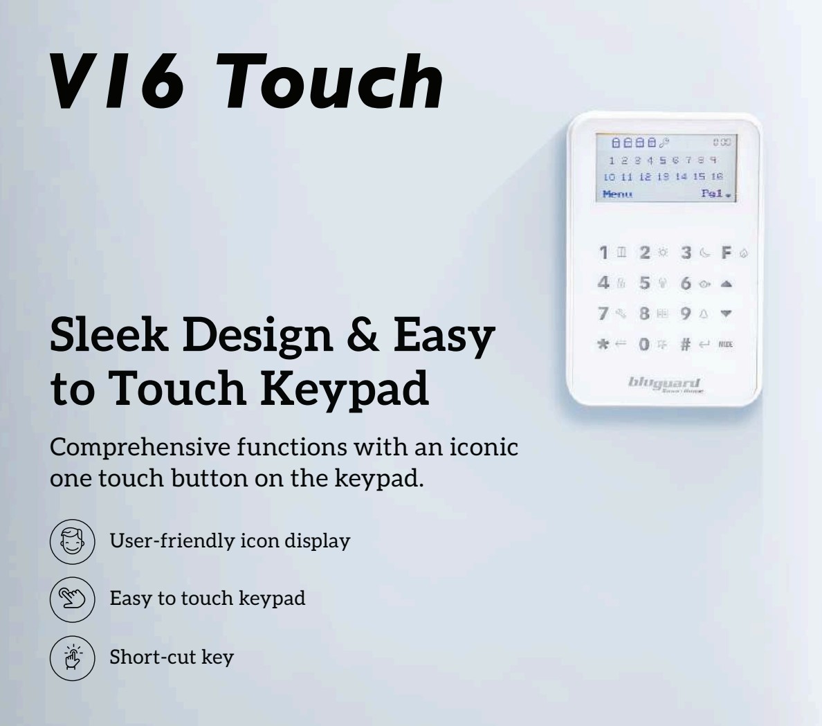 Bluguard Alarm V16PLUS V16+ V16 16 Zone LCD Touch Screen Keypad V16 Alarm System use BLU-V16T ...
