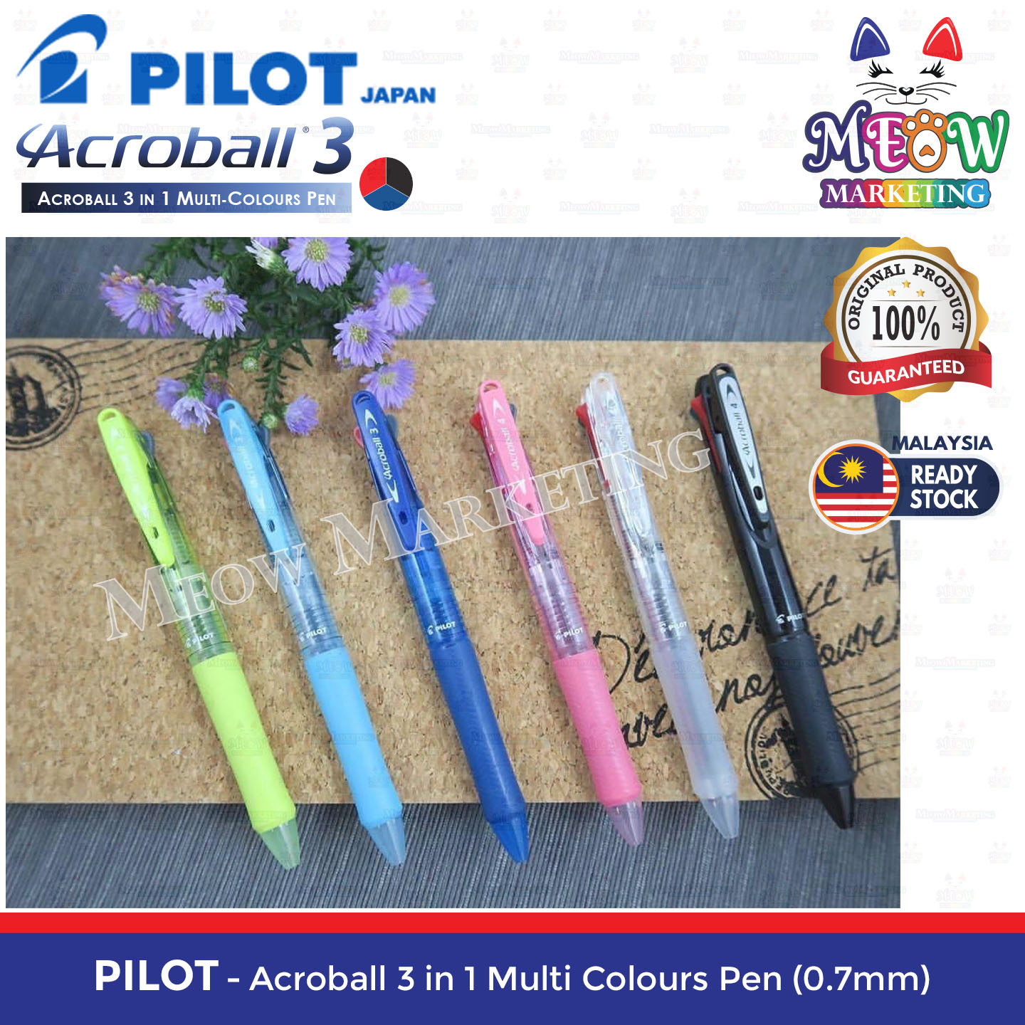 Pilot Acroball 3 In 1 Multi Colours Pen / Multifunction Pen 0.7mm ...