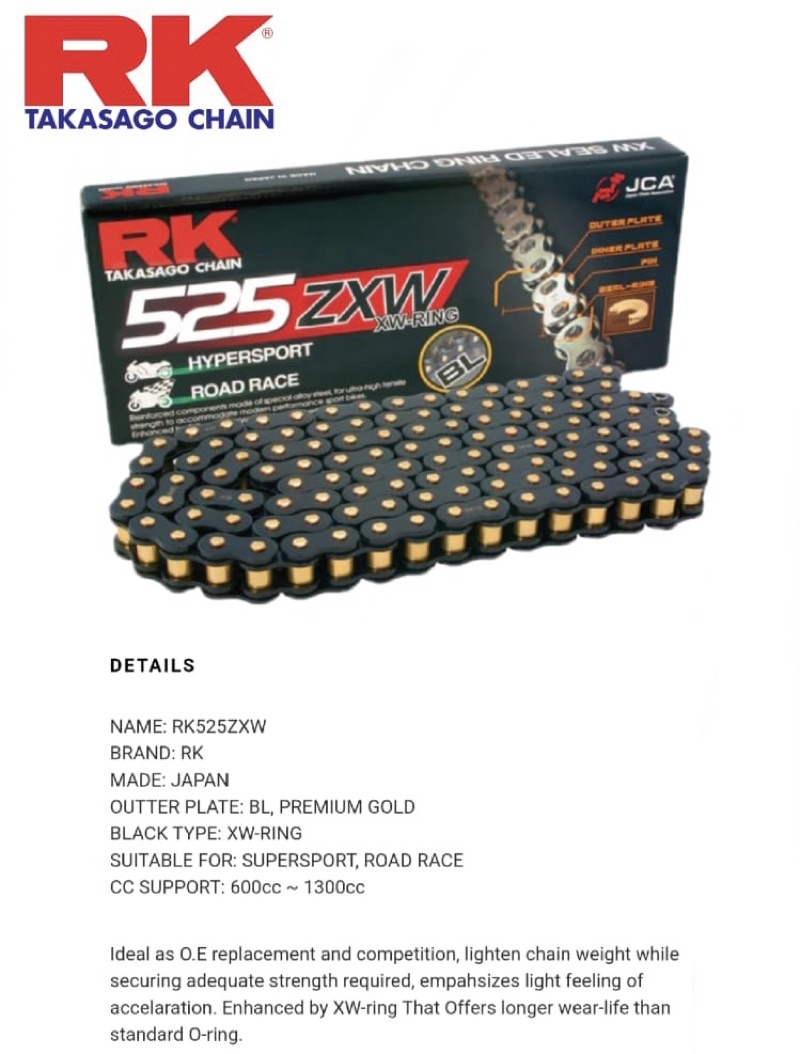 RK Japan XW-Ring GB BL 520 525 ZXW 120L Motorcycle Chain Gold Black Rantai Motosikal | Shopee ...