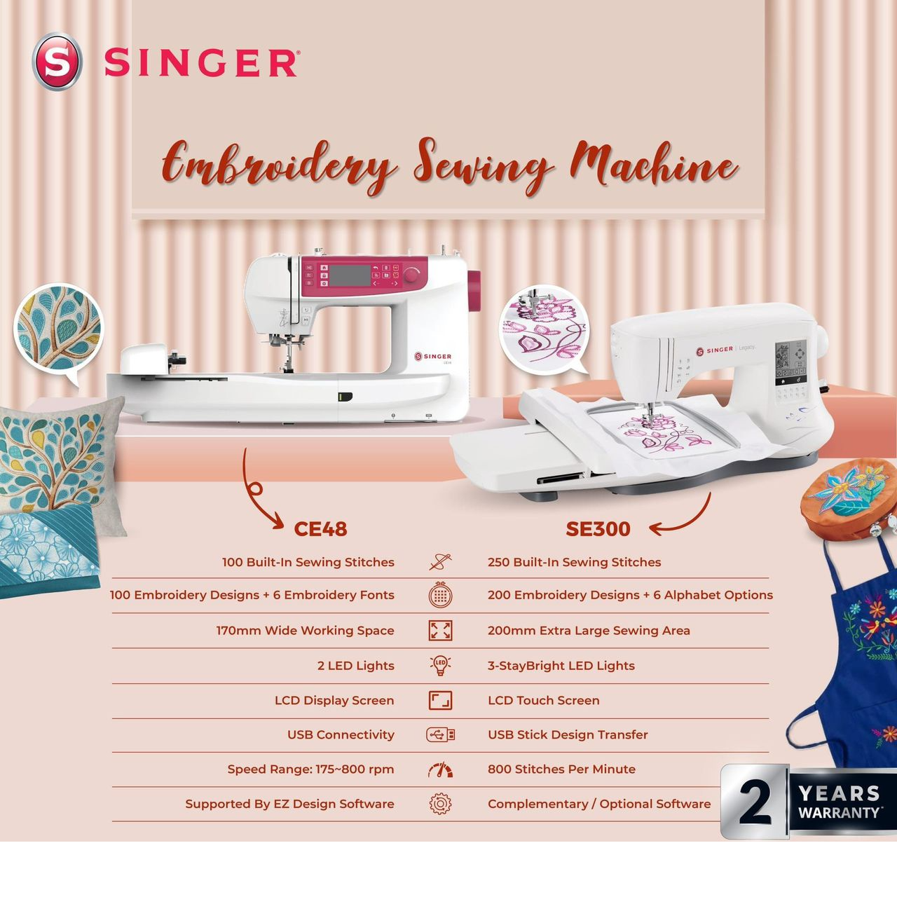 SINGER CE48 Computerised Sewing And Embroidery Machine Elegance ...