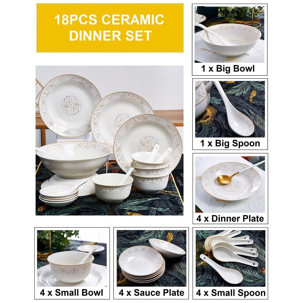 BEST4U 18pcs Elegant Dinnerware Set | Plate and Bowl Sets | Premium Gift Tableware Set | 18pcs ...