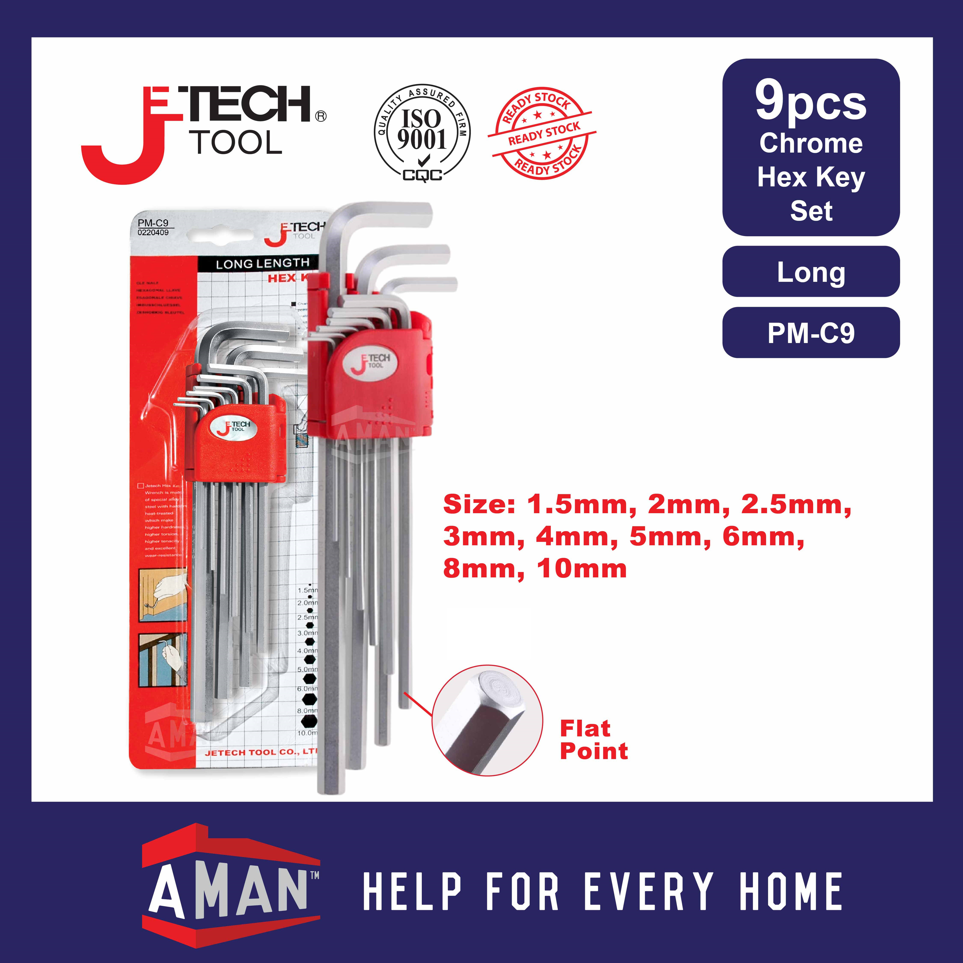 JETECH 9pcs Allen Key Set Ball Point Flat Point Chrome CrV Hex Key Hex ...