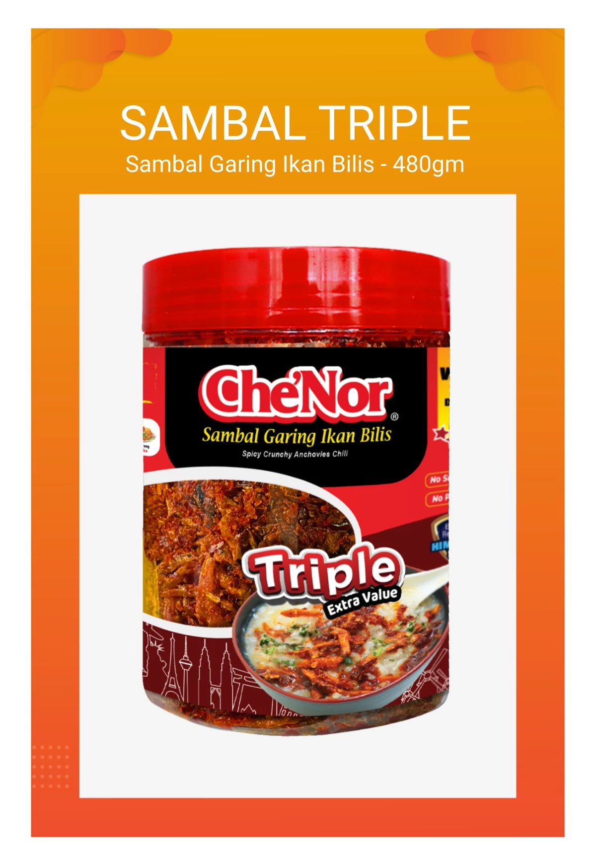 [Direct Factory] CHE'NOR Sambal Garing Ikan BIlis TRIPPLE ( 480gm ...
