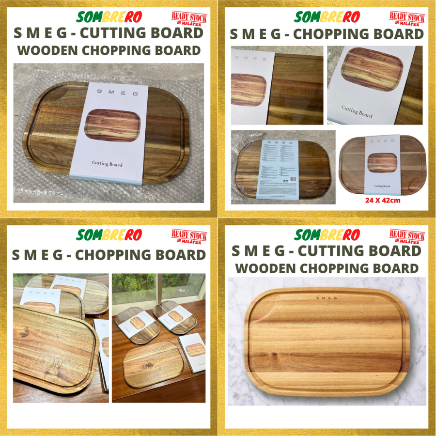 SMEG Solid Wood Cutting Board Chopping Board Double Side Acacia Wood ...