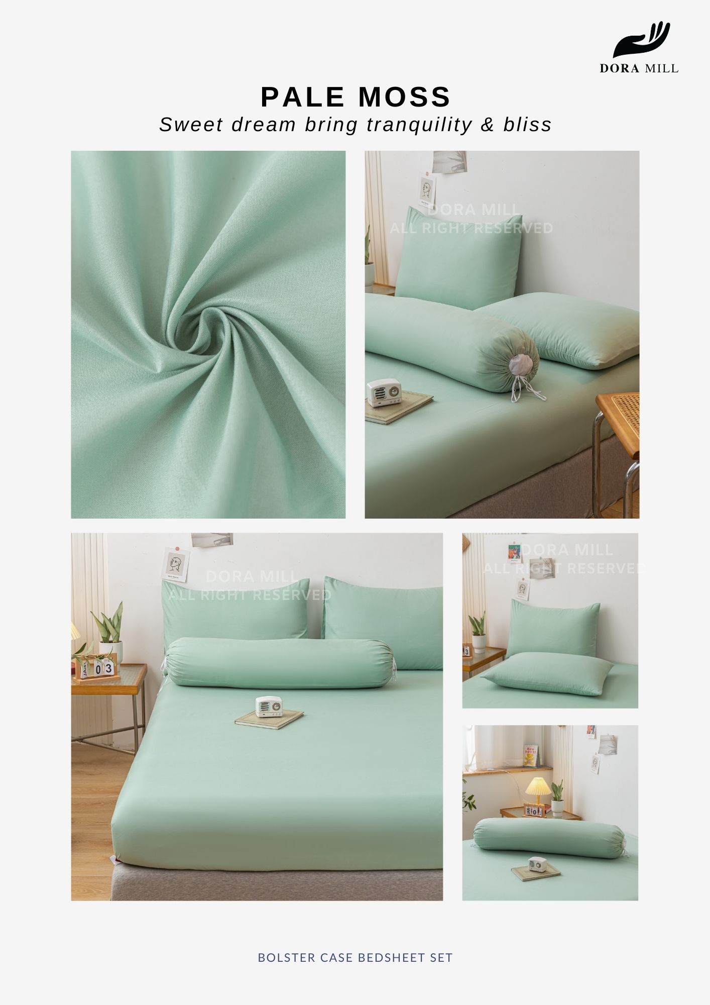 DORAMILL Muji Plain Series 4in1 Bolster Bedsheet Set Cadar Getah ...