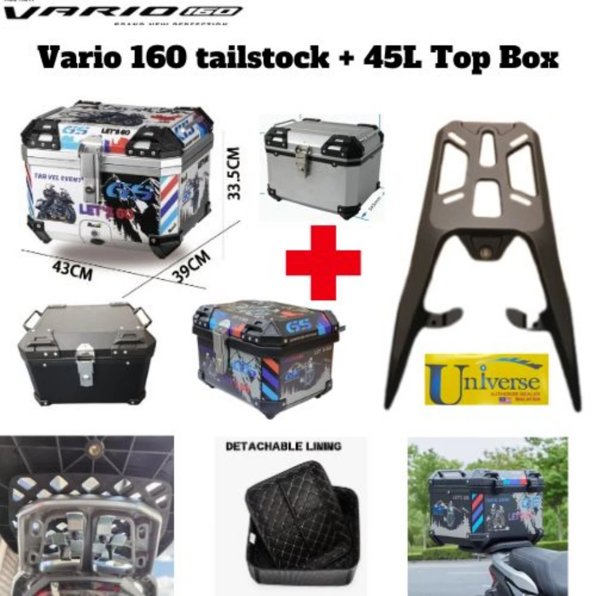 Combo Set 45L top box box belakang motorsikal + vario 160 tailstock ...