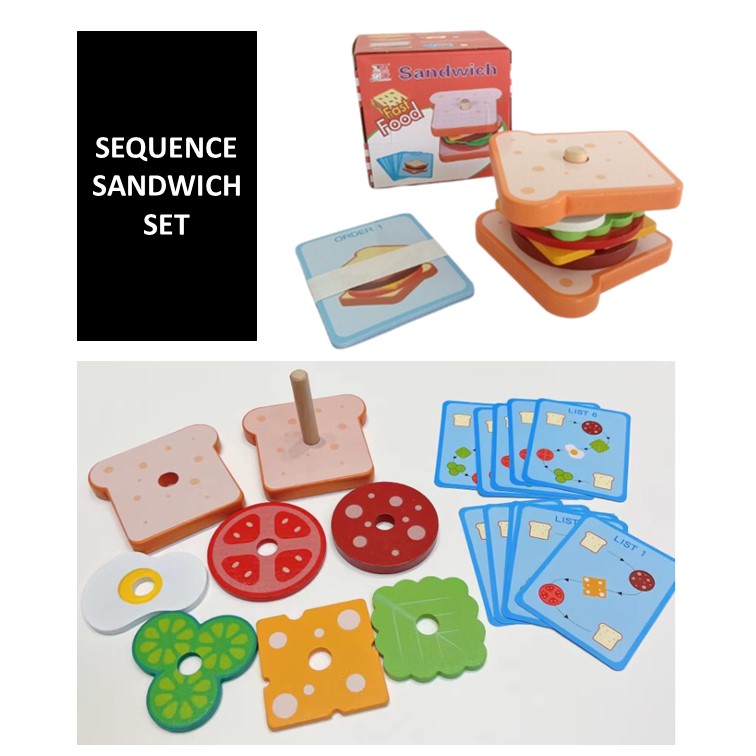 Stacking Burger Sandwich Toy Wooden Montessori Toy for kids Role Play ...