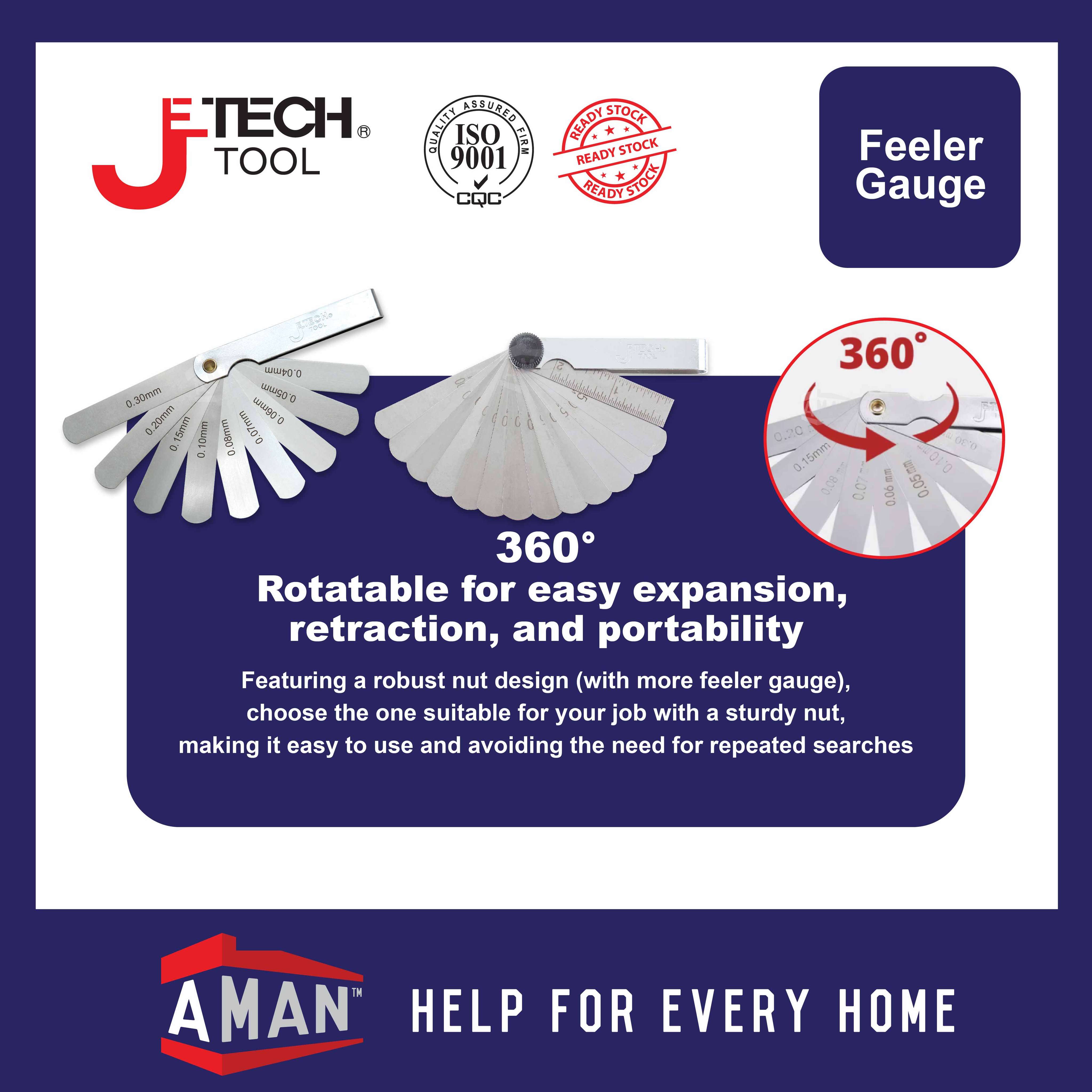 JETECH Metric Feeler Gauge Thickness Gauge Blade Fillet Feller Engine ...