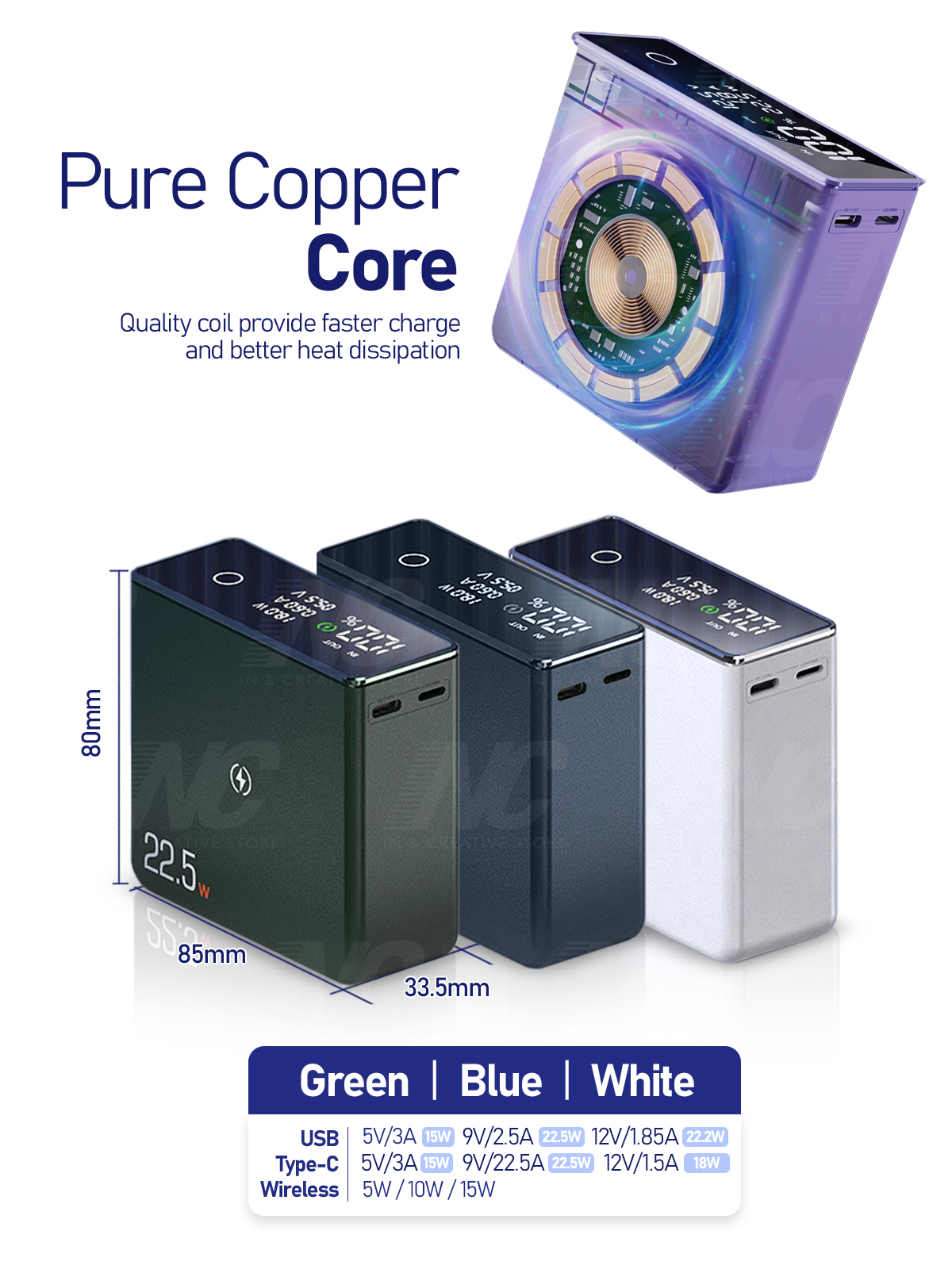 Wireless Fast Charge Power Bank Charge LED Indicator for iPhone/Android ...