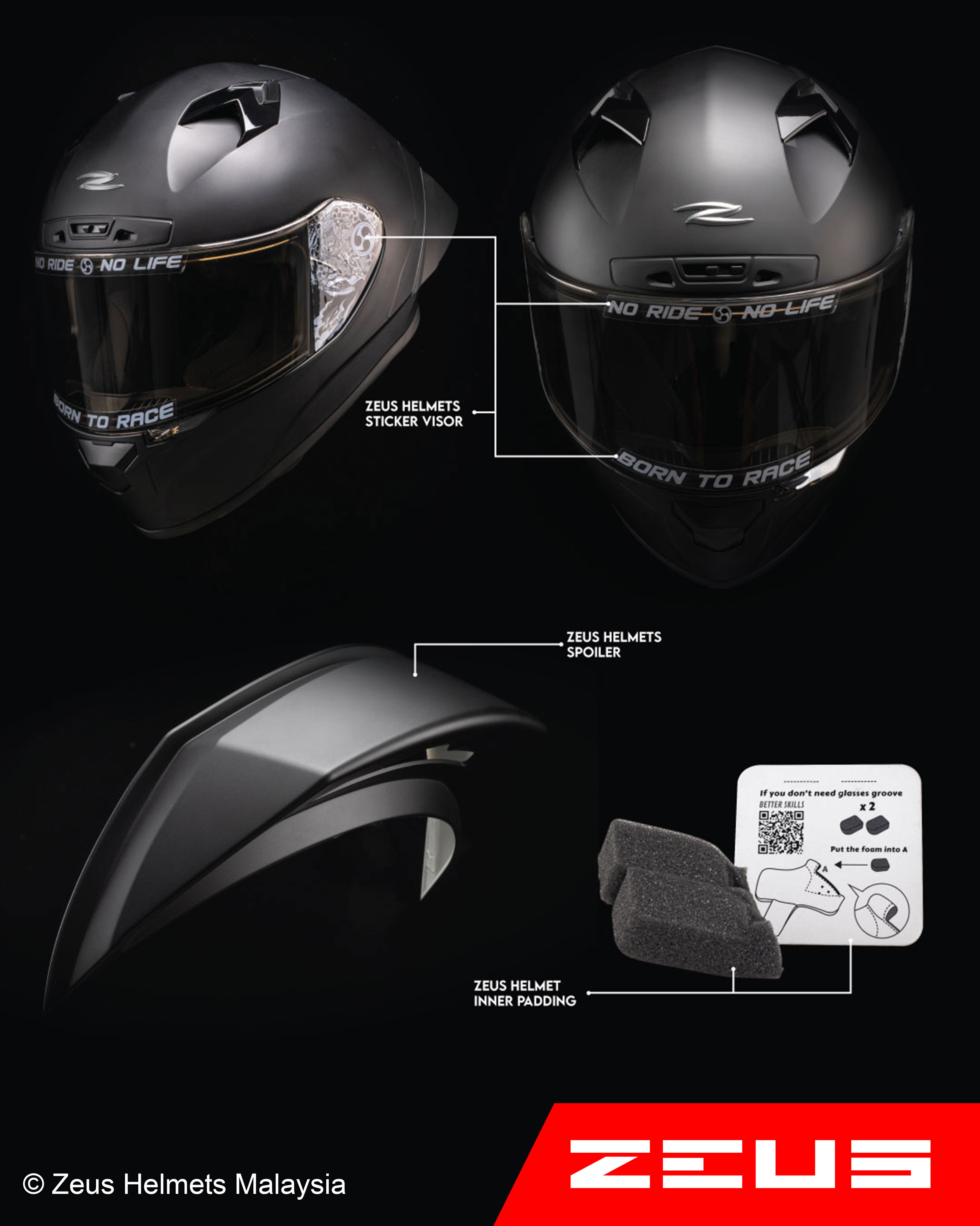 ZEUS HELMETS ZS-826 (FREE MERCHANDISE) FULLFACE | Shopee Malaysia