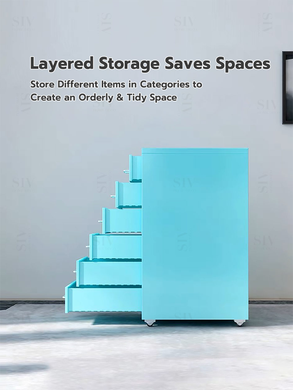 SIV 3-8 Metal Drawer cabinet, Mobile File Cabinet with Wheels, Home ...