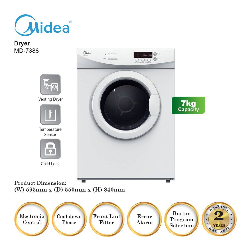 [FREE SHIPPING] Midea 7KG Vented Clothes Dryer MD100A70 Black LED ...