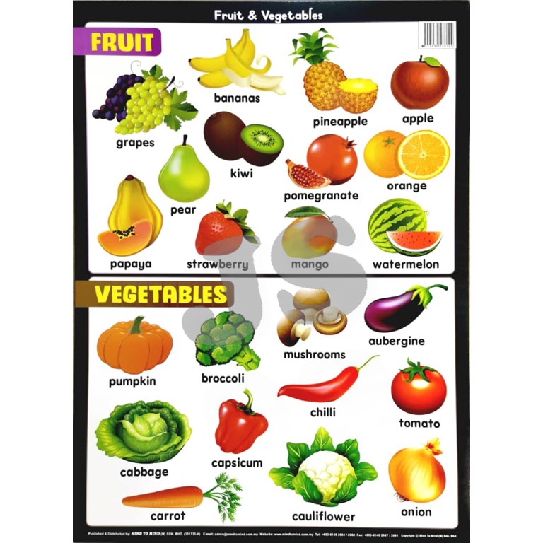 MINI POSTER EDUCATIONAL CARTA ALPHABET , NUMBER , ANIMALS , FRUIT ...