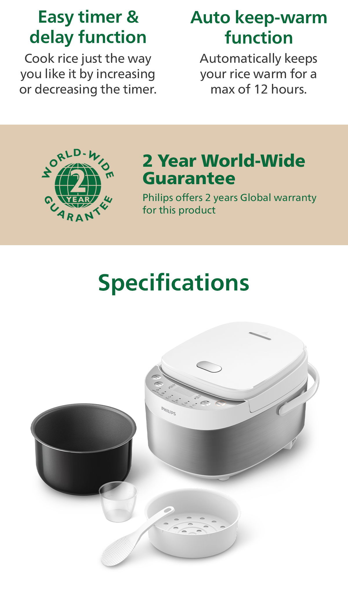 [ FREE SHIPPING ] Philips 3000 Series Digital Mini Rice Cooker (0.85L ...