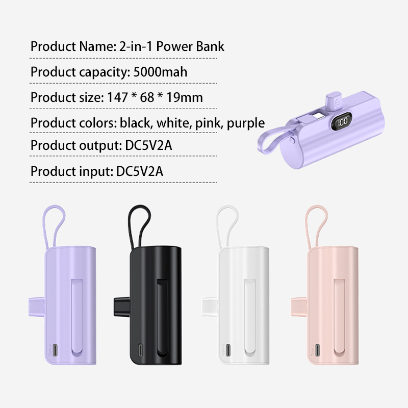 🔥Portable 2-in-1 Mini Powerbank 5000mah LED display capsule Power Bank ...