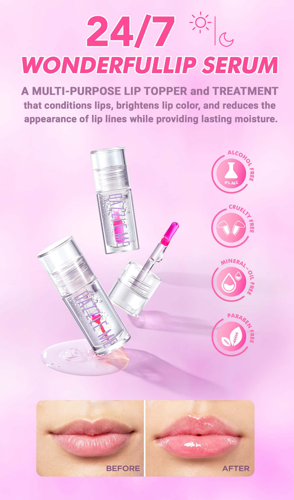 [MUST BUY!!] DAZZLE ME 24/7 Wonderfullip Serum Hydrate Lips with Color Changing Lip Serum 2g ...