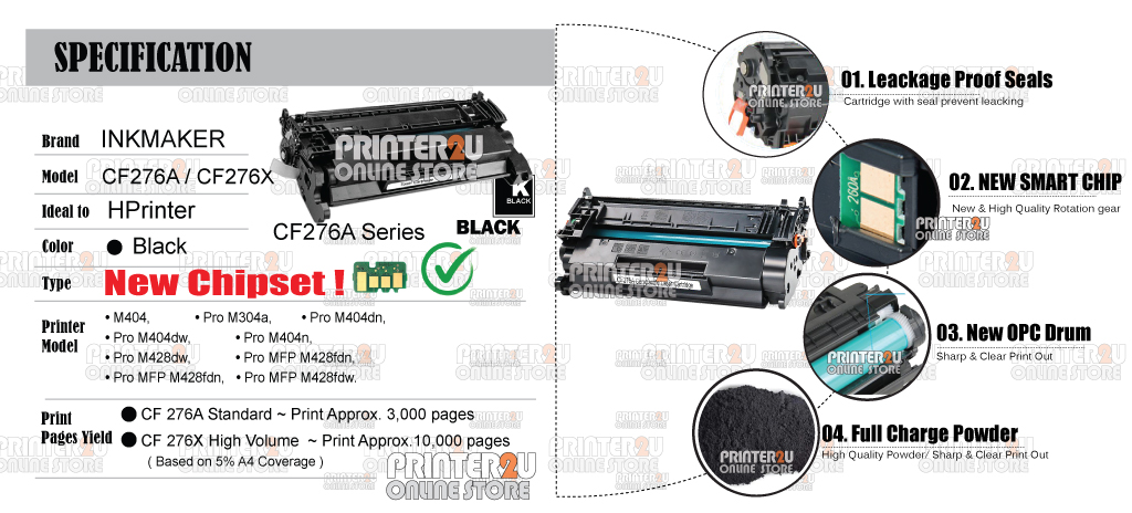 Compatible HP CF276A 76A CF 276X CF276X Laserjet pro M304a M404dn ...