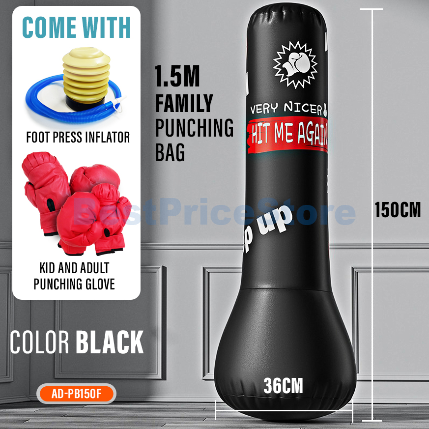 BPS 1.5m Inflatable Boxing Punching Bag PVC Punch Bags Kid Adult Muay ...