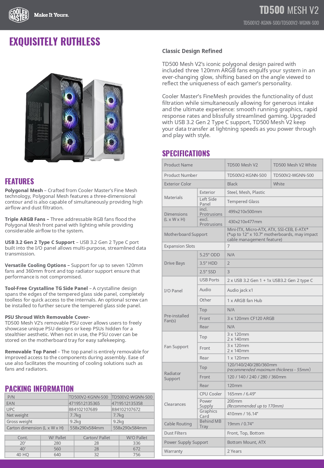 Cooler Master MasterBox TD500 MESH V2 | ATX Tempered Glass Casing ...