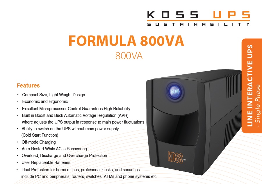 KOSS Formula 800VA / KOSS Formula 800 Line Interactive UPS ...