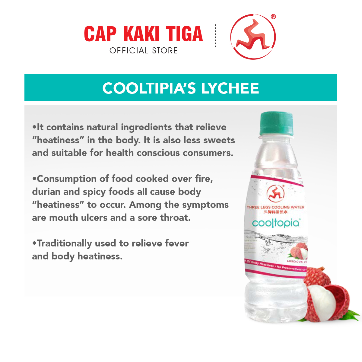 Cap Kaki Tiga Air Peyejuk Badan Cooltopia Perisa Laici / Cooling Water ...