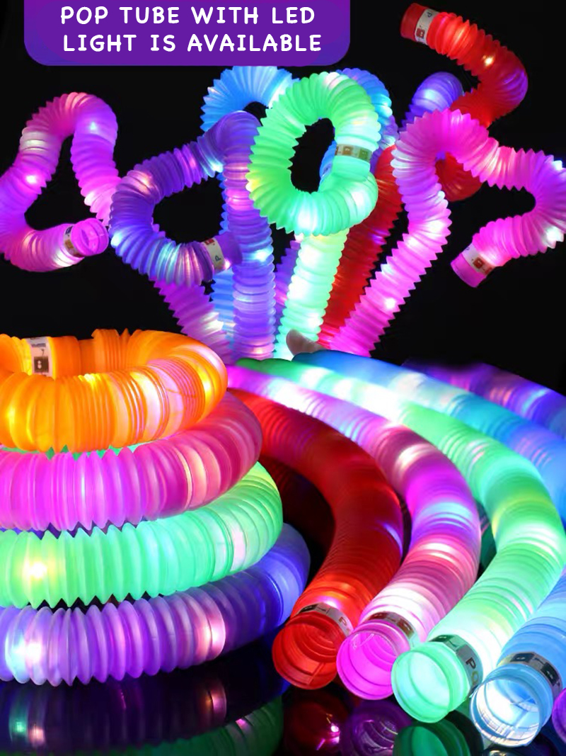 19cm Pop Tube Led Light Fidget Toy Macaron Pastel Colour Stretch Anti ...