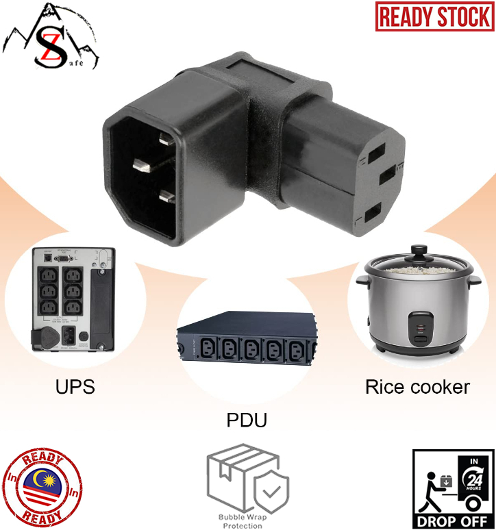 Power Extension Adapter 90 Degree Down/Up Right Angled IEC C14 Male and ...