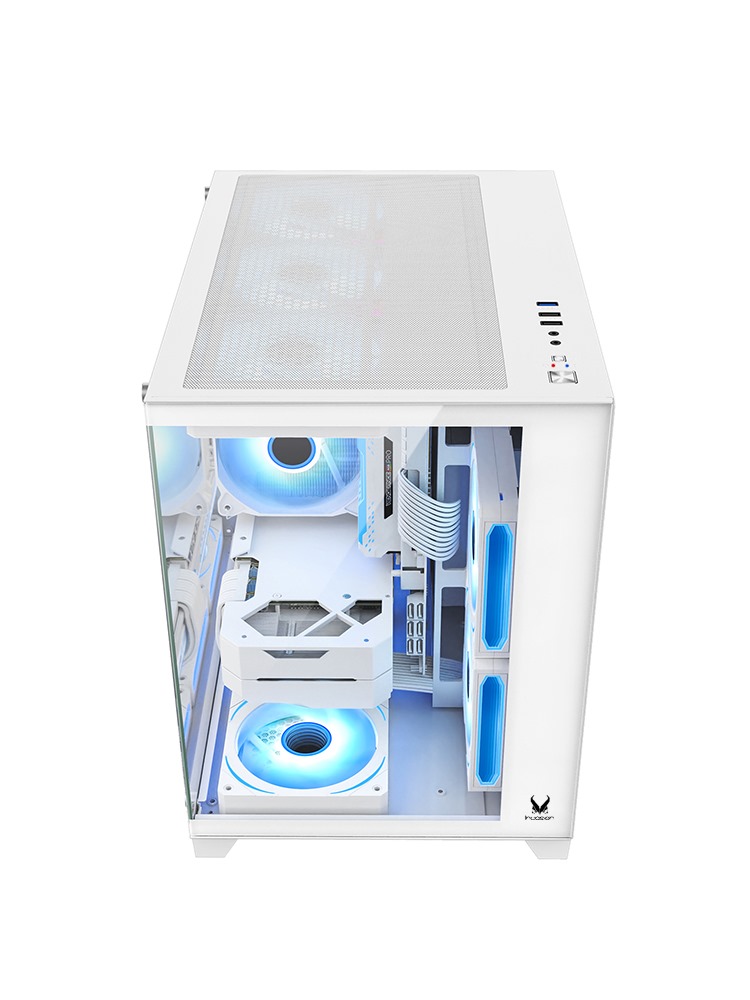 INVASION D-7000 Frameless Gaming Case With 6 ARGB Fans (Black and White ...