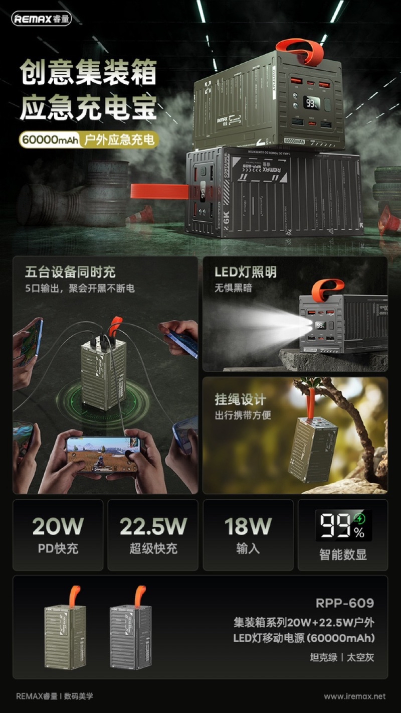Remax RPP-609 Pro Edition Original Outdoor Camping 60000mAh Fast Charging PD Quick Container 22 ...