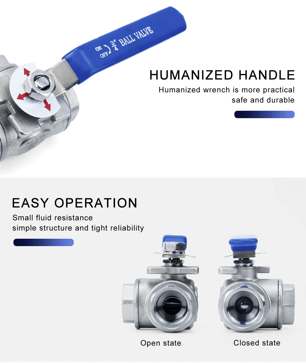 3-Way Ball Valve Stainless Steel Sus304 Pipe Three-Way T-Type Valve ...