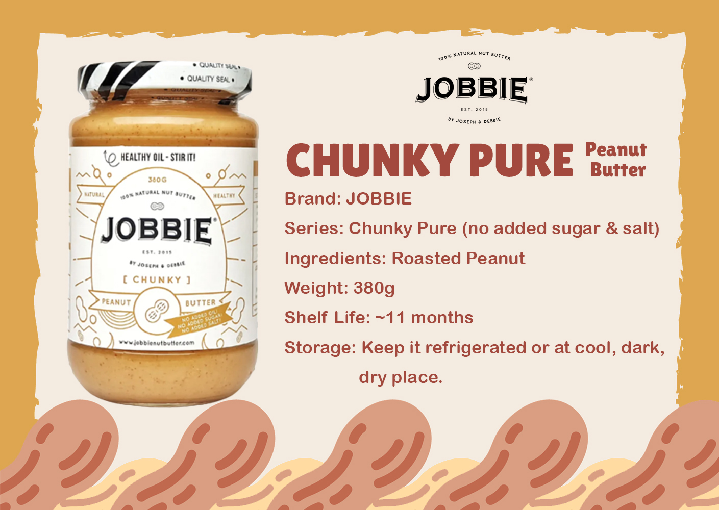 JOBBIE Peanut Butter - Chunky Pure (380g) | Shopee Malaysia