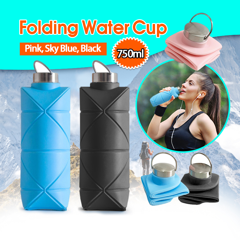 750ML Foldable Silicone Water Bottle Outdoor Folding Bottle Portable ...