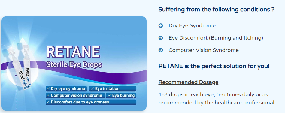 Retane Sterile Eye Drops 0.88ml x 5's / 30's ( sodium hyaluronate, SDU ...
