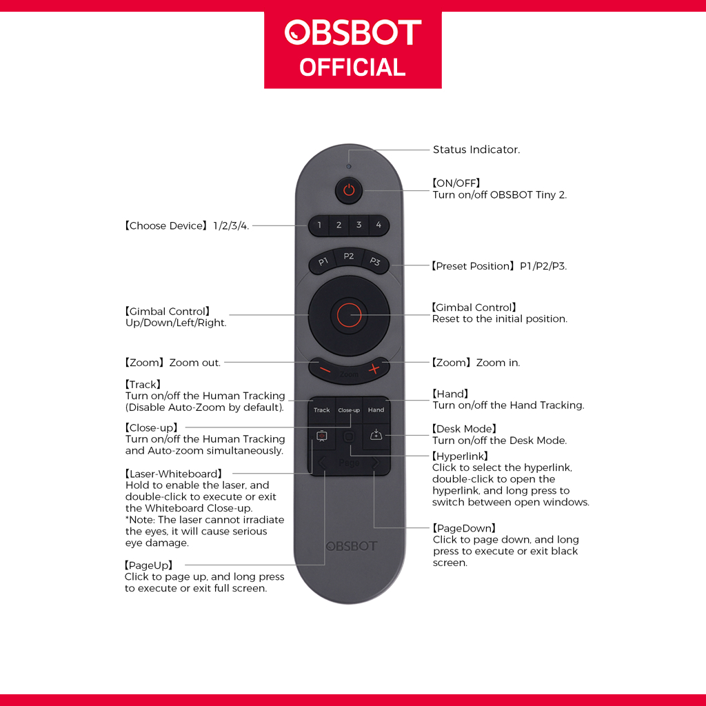 OBSBOT Tiny & Tiny 2 & Meet & Meet 4K Smart Remote Control | Shopee ...