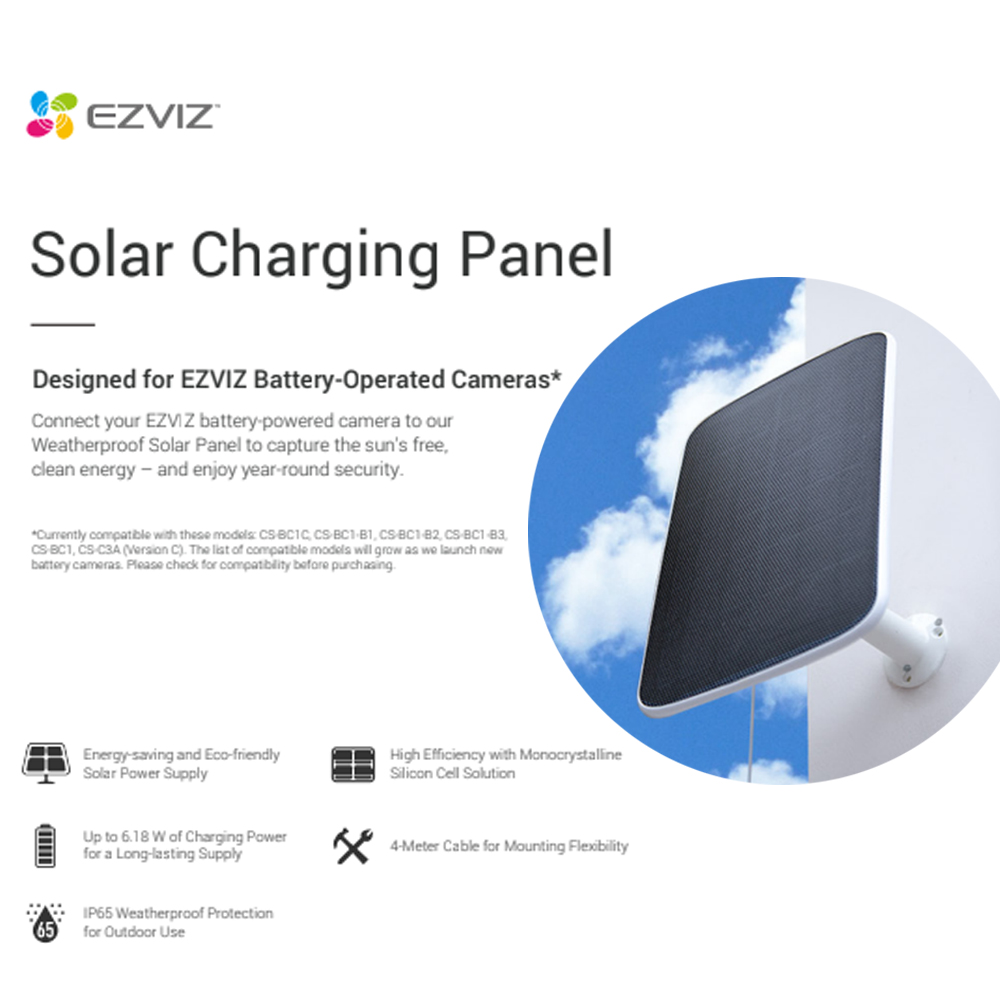 EZVIZ SOLAR Charging Panel -C , Compatible with HB8 CB8 CB3 BC1 B1/B2 ...