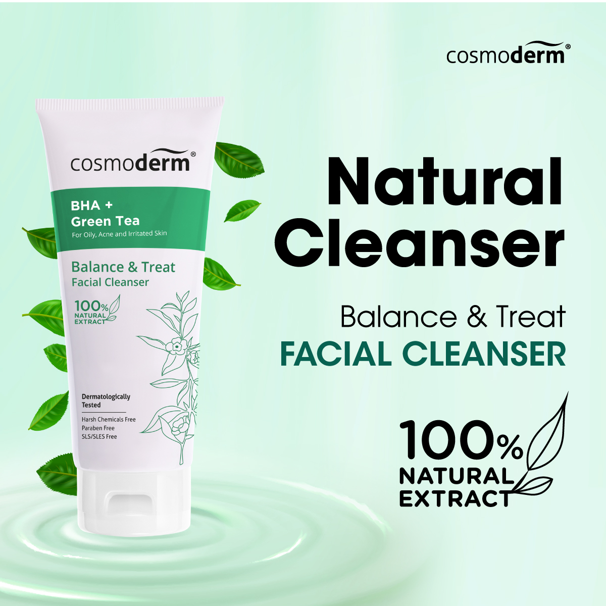 Cosmoderm Balance and Treat Facial Cleanser 100 ml (Green Tea Extract ...