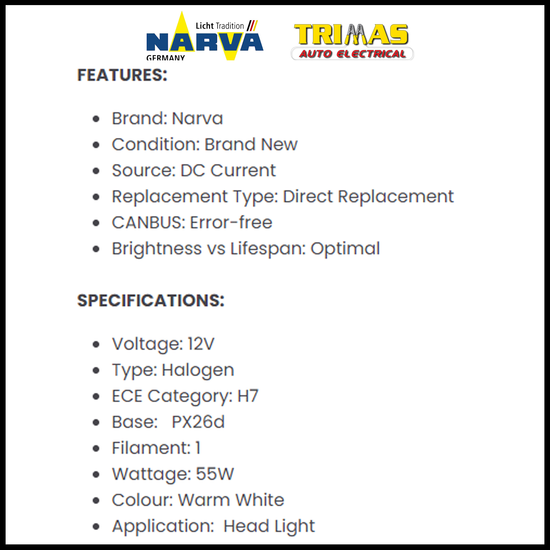 48328 Narva ORIGINAL H7 55W 12V Halogen Headlamp Bulb | Shopee Malaysia