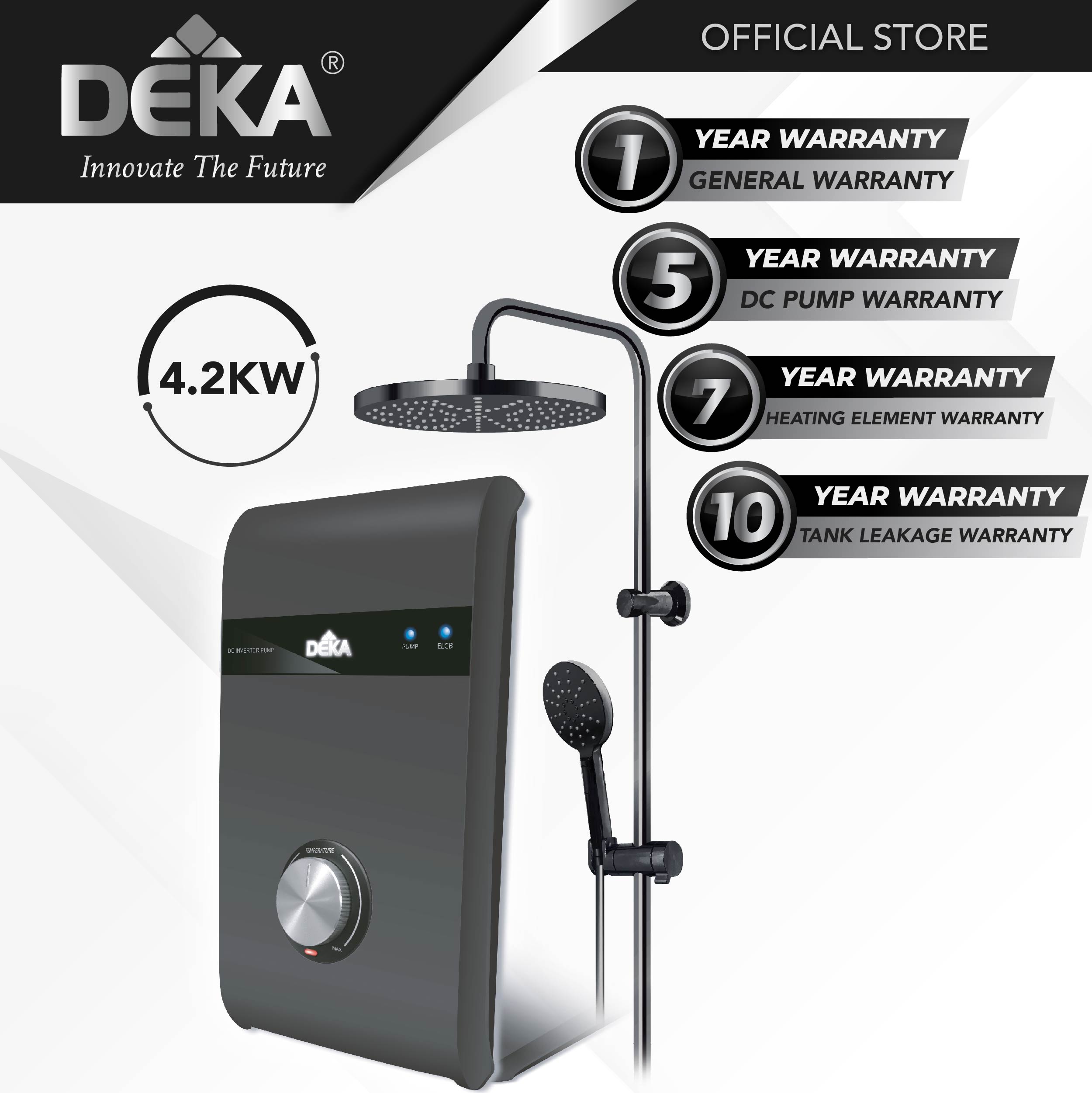 Deka Water Heater PRO600RSP Rain Shower DC Pump / RUBINE Water Heater ...