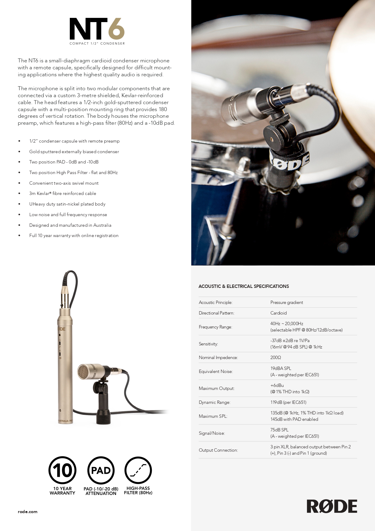 RODE NT6 PREMIUM SMALL-DIAPHRAGM CONDENSER MICROPHONE WITH REMOTE ...
