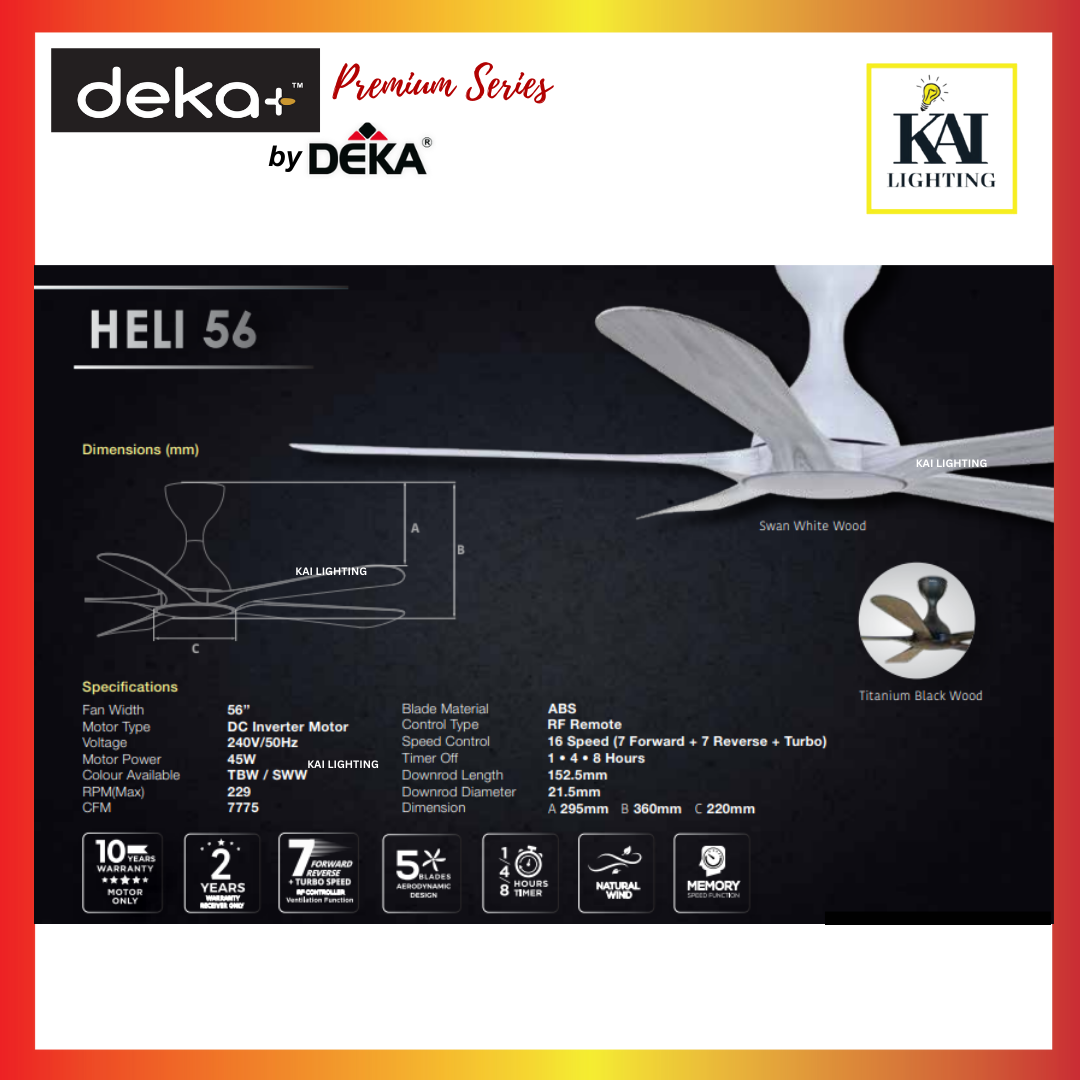 DEKA HELI (NEW 2024) DEKA+ HELI 56" DC motor ceiling fan with remote ...