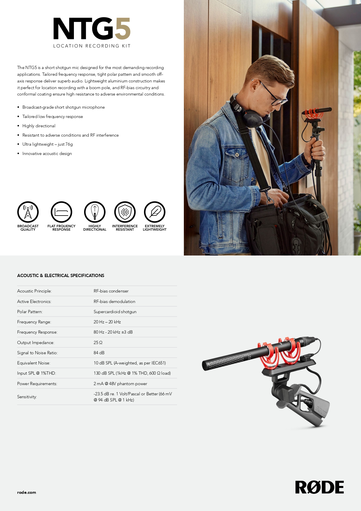 RODE NTG5 (NTG-5) BROADCAST-GRADE SHOTGUN MICROPHONE LOCATION RECORDING ...