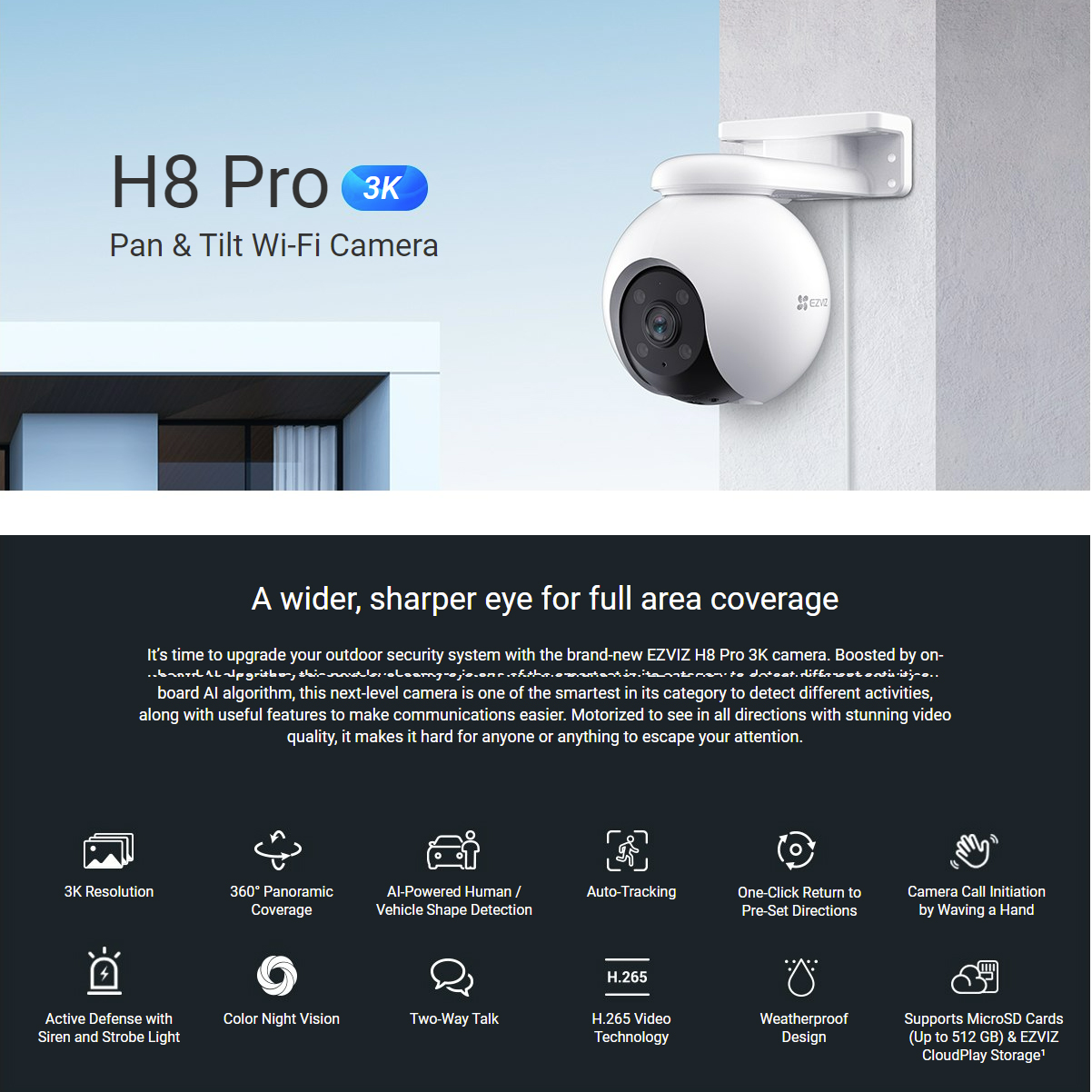 EZVIZ H8 Pro 3K Wi-Fi Outdoor PT Camera Human / Vehicle Shape Detection ...