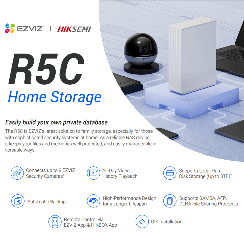 EZVIZ R5C Home Storage NAS Support up to 8 EZVIZ Camera Private Data ...