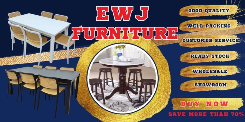 EWJ 2.5ft 3x5ft 4.5ft Wood Round Dining Table Meje Makan Bulat Solid ...