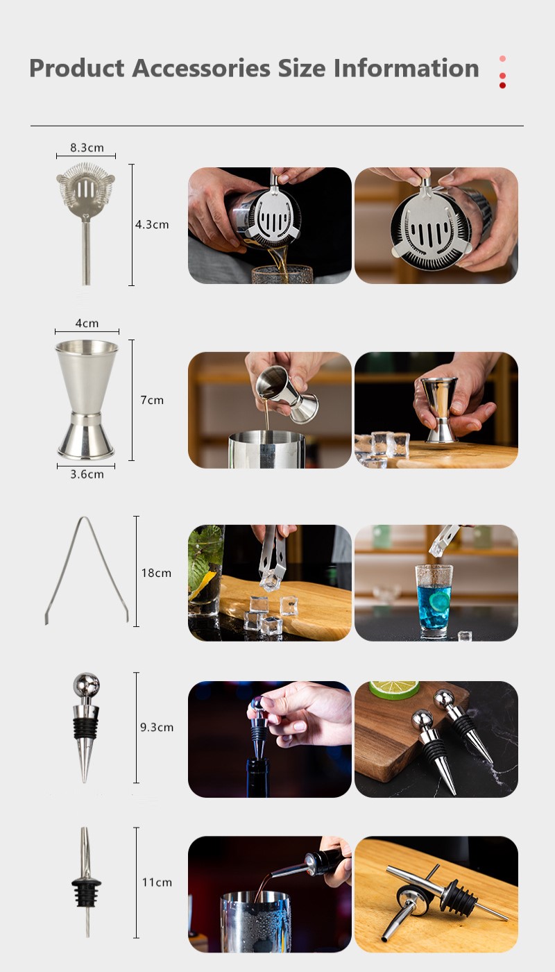 12 Pcs Boston Cocktail Maker Set Stainless Steel Utensils Bar Tools Set ...
