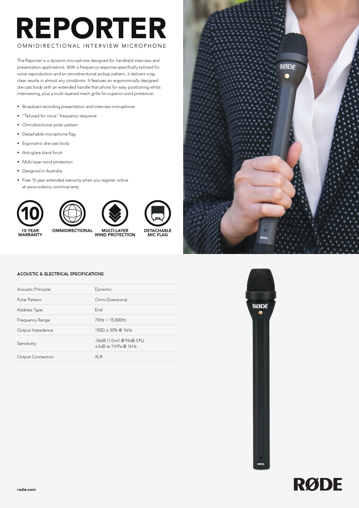 RODE REPORTER HANDHELD INTERVIEW MICROPHONE WITH OMNIDIRECTIONAL, MULTI ...