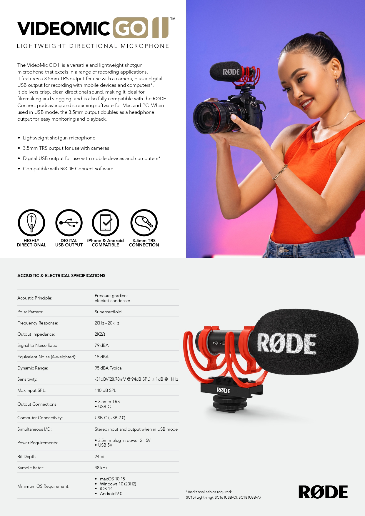 RODE VIDEOMIC GO II DIRECTIONAL MICROPHONE WITH HELIX ISOLATION MOUNT ...