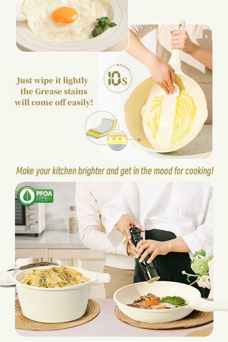 Carote Non Stick Cookware 4 Pcs Soup pot 24cm+Frying pan 24cm+Flat ...