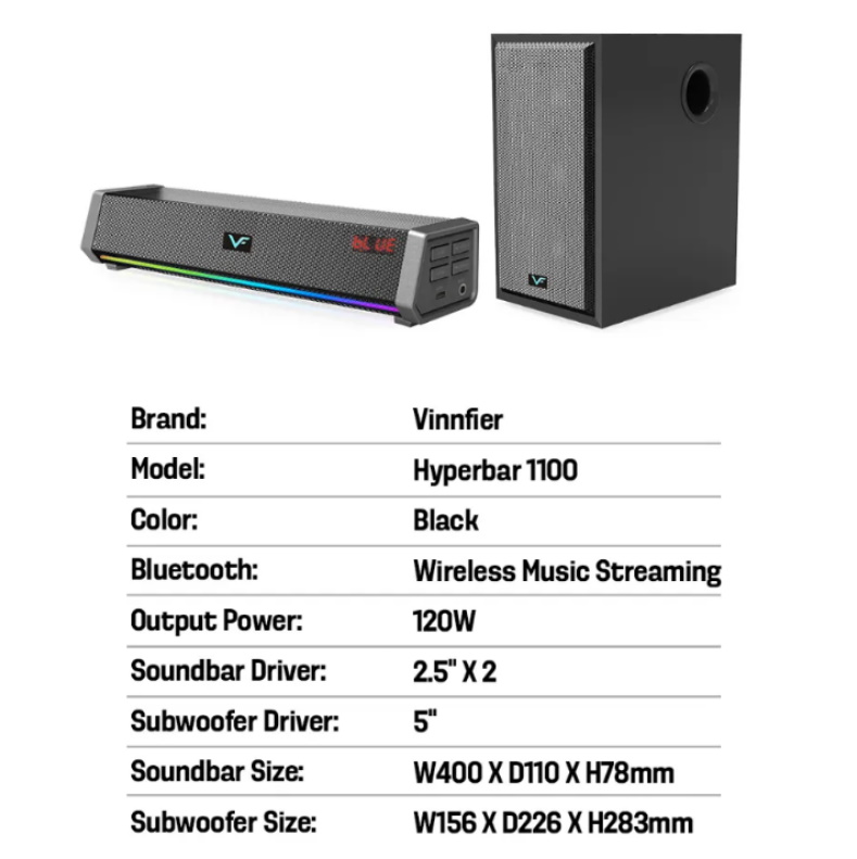 Vinnfier VF Hyperbar 900 BTRW 450W Home TV Soundbar 10" Wireless ...