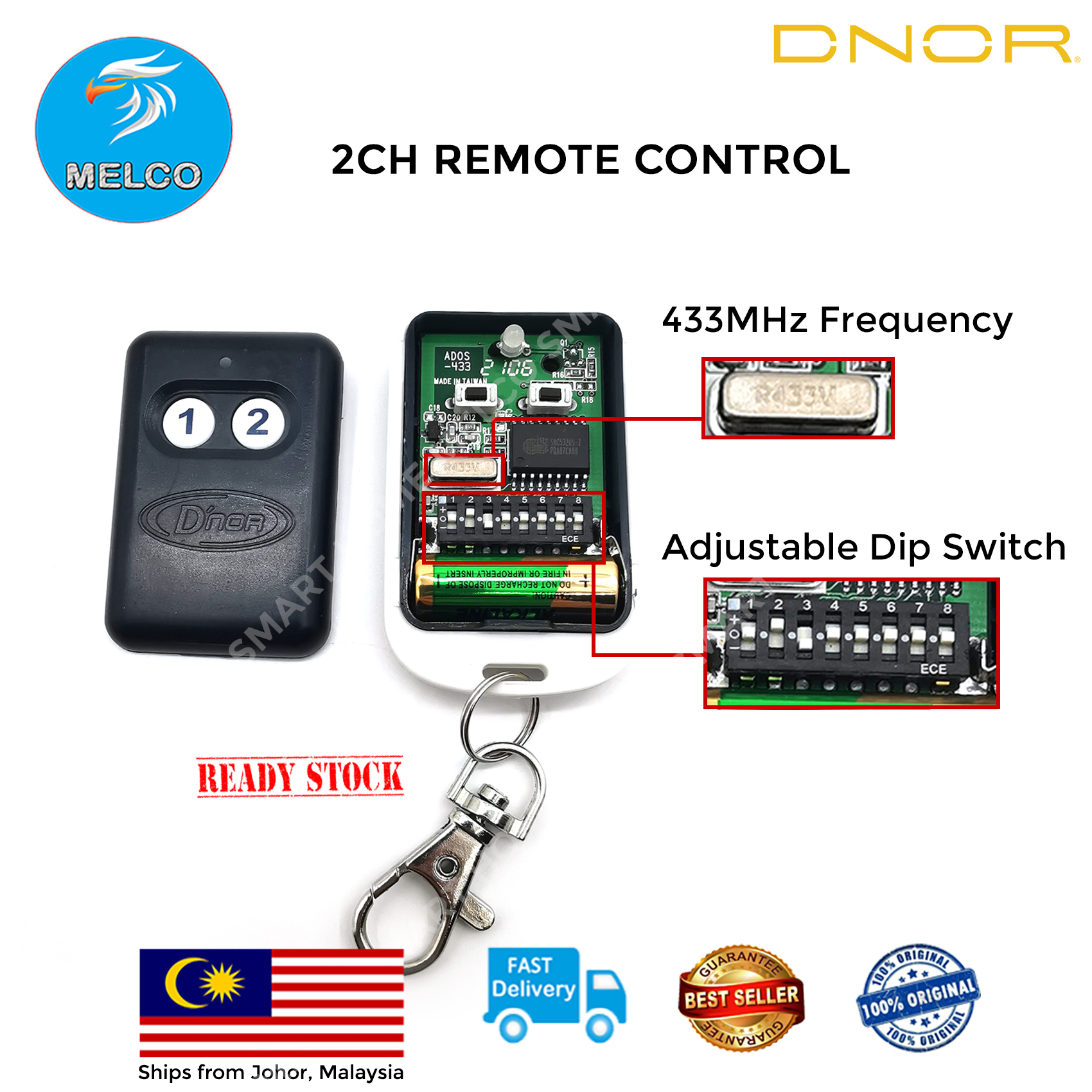 Dnor 2 channel Autogate Remote Controller 433Mhz 8 pin dip code type ...